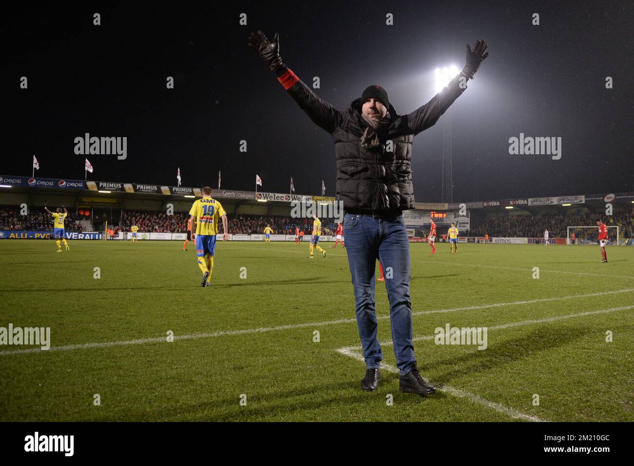 Westerlo's head coach Bob Peeters celebrates after winning the Jupiler ...