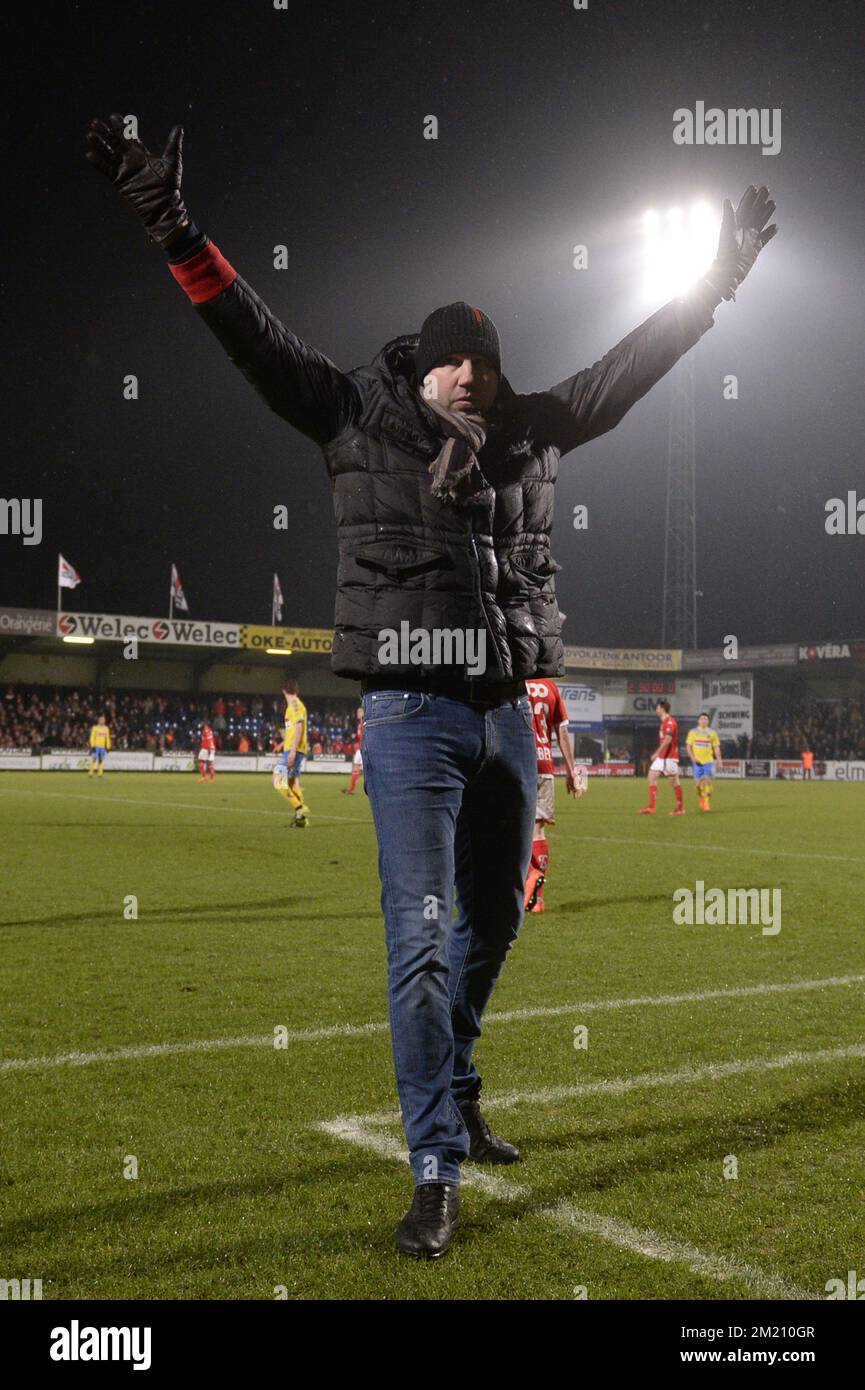 Westerlo's head coach Bob Peeters celebrates after winning the Jupiler ...