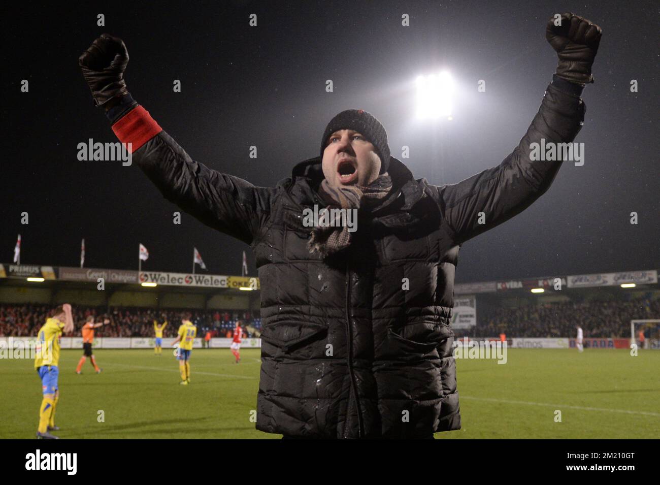 Westerlo's head coach Bob Peeters celebrates after winning the Jupiler ...