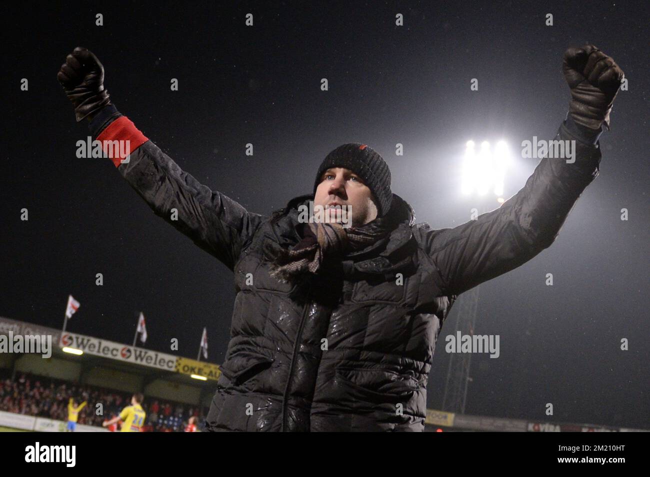 Westerlo's head coach Bob Peeters celebrates after winning the Jupiler ...