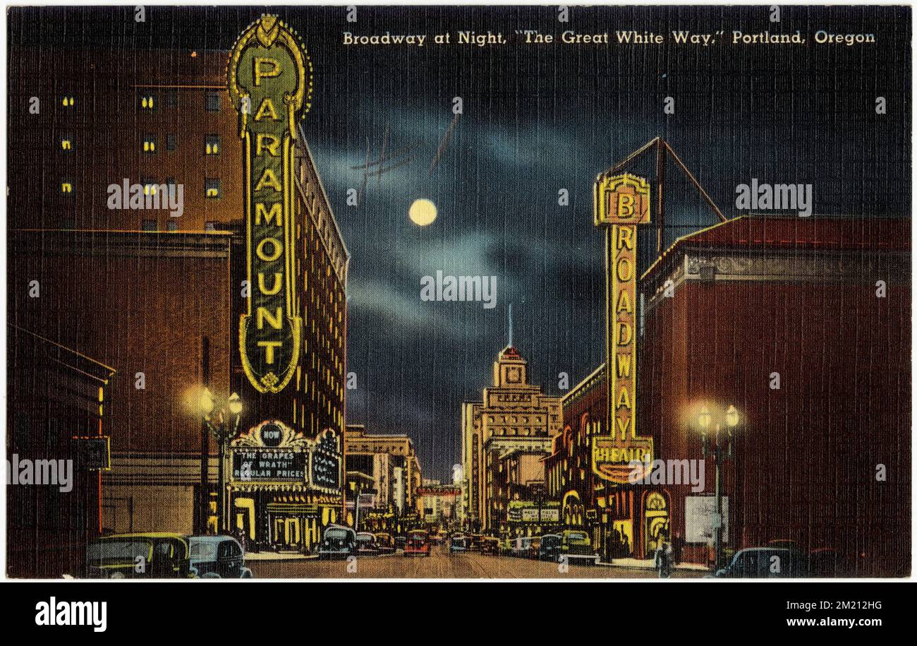 Broadway at night, 'The great white way,' Portland, Oregon , Cities ...