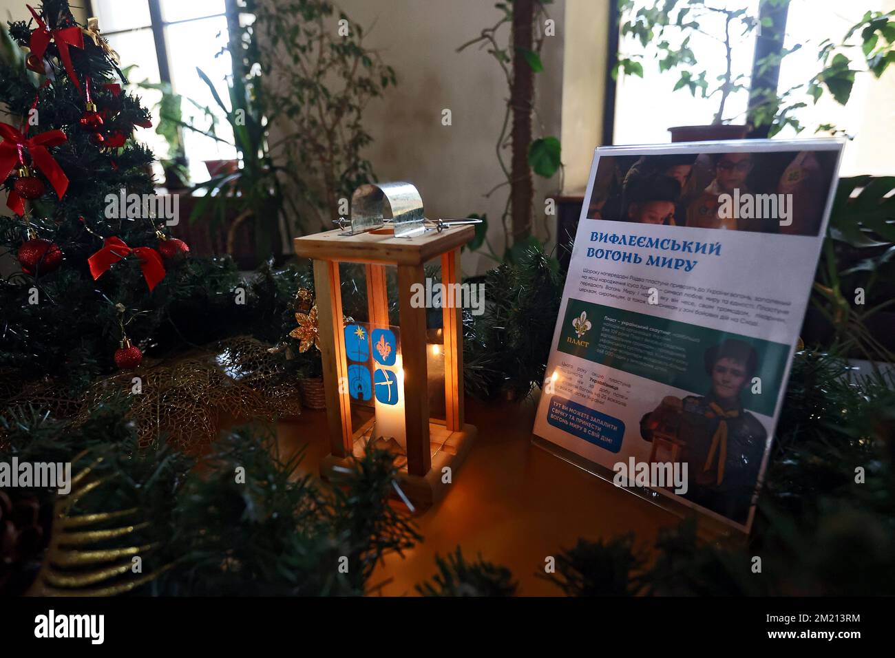 KHARKIV, UKRAINE - DECEMBER 13, 2022 - The Peace Light of Bethlehem is ...