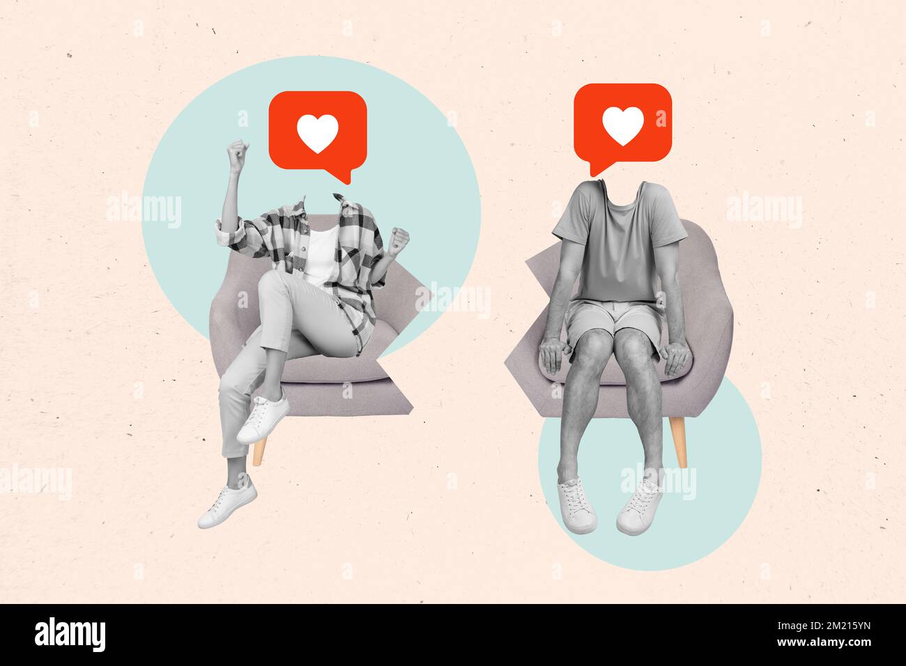 Collage photo of young couple lady with her boyfriend headless like ...