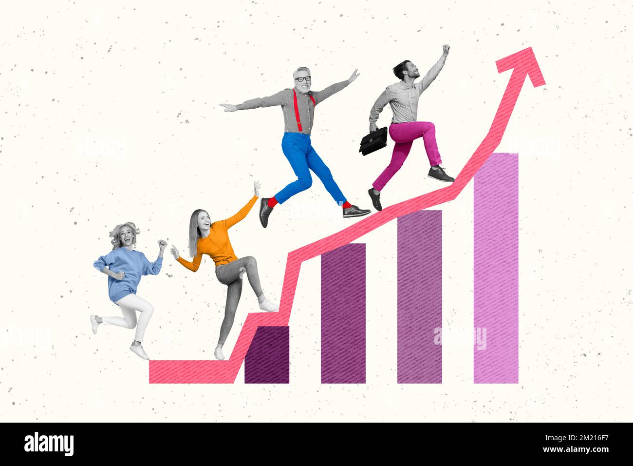 Composite collage picture of excited black white colors business people ...