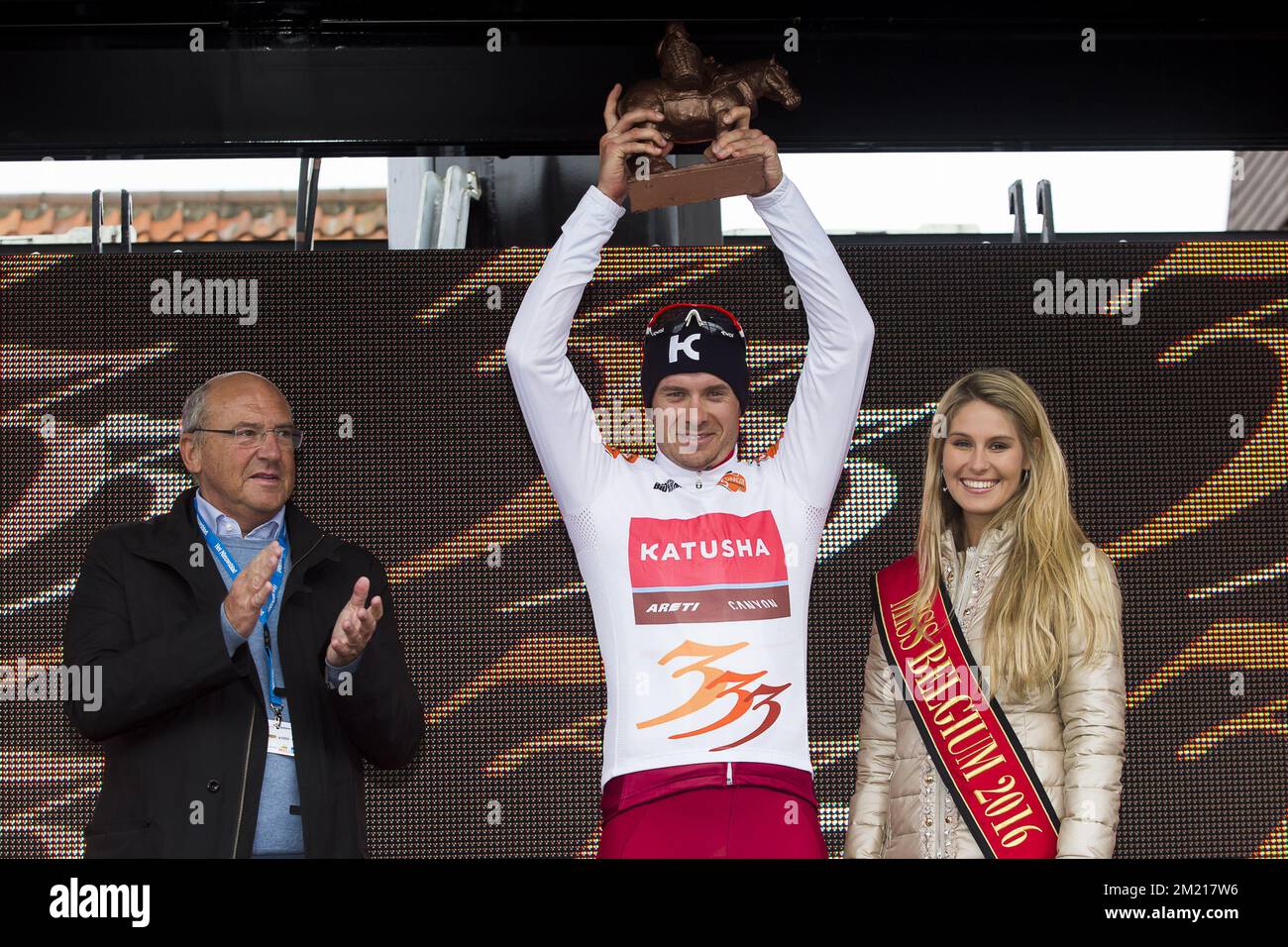 Norvegian Alexander Kristoff of Team Katusha, wearing the white jersey ...