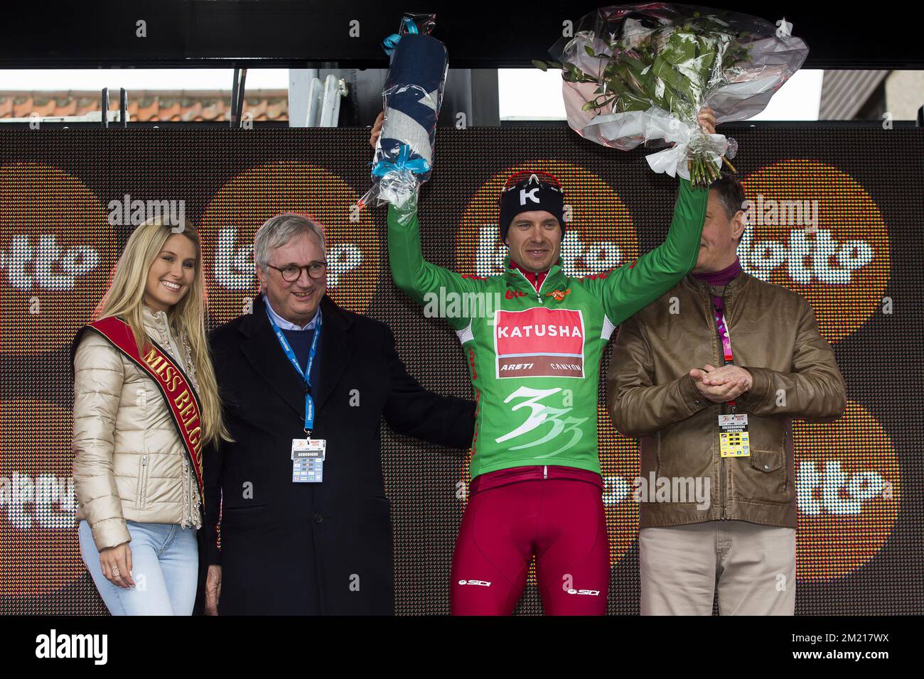 Norvegian Alexander Kristoff of Team Katusha, wearing the green jersey ...