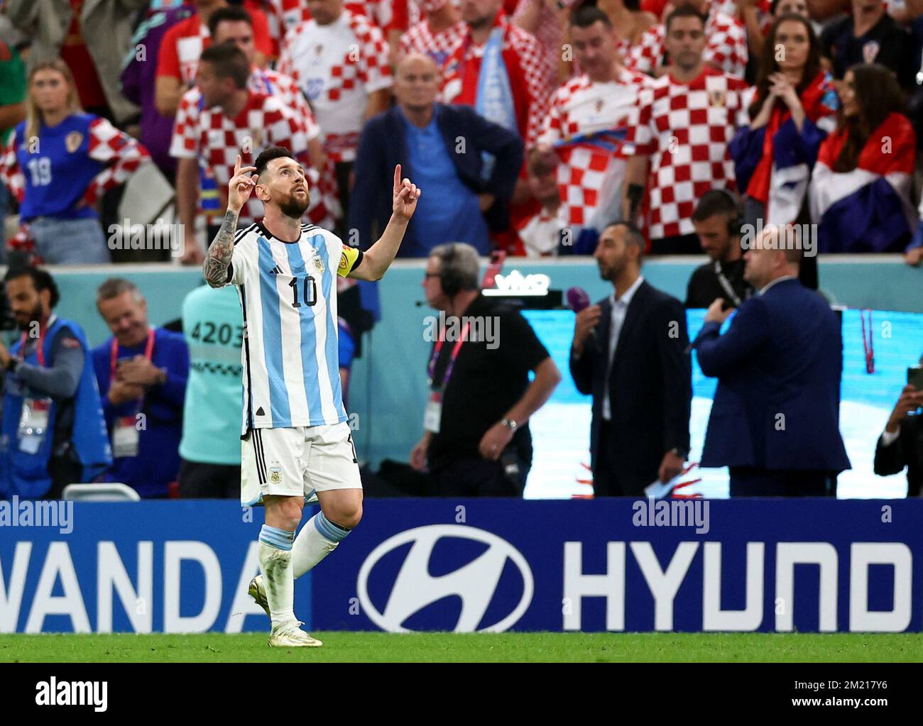 Doha, Qatar, 13th December 2022. Lionel Messi of Argentina celebrates ...