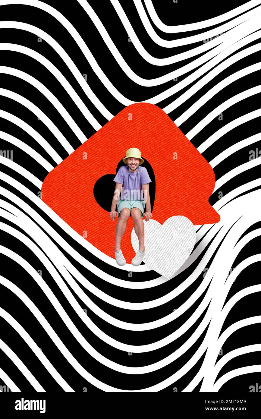 Vertical collage illustration of guy sit like notification instagram ...