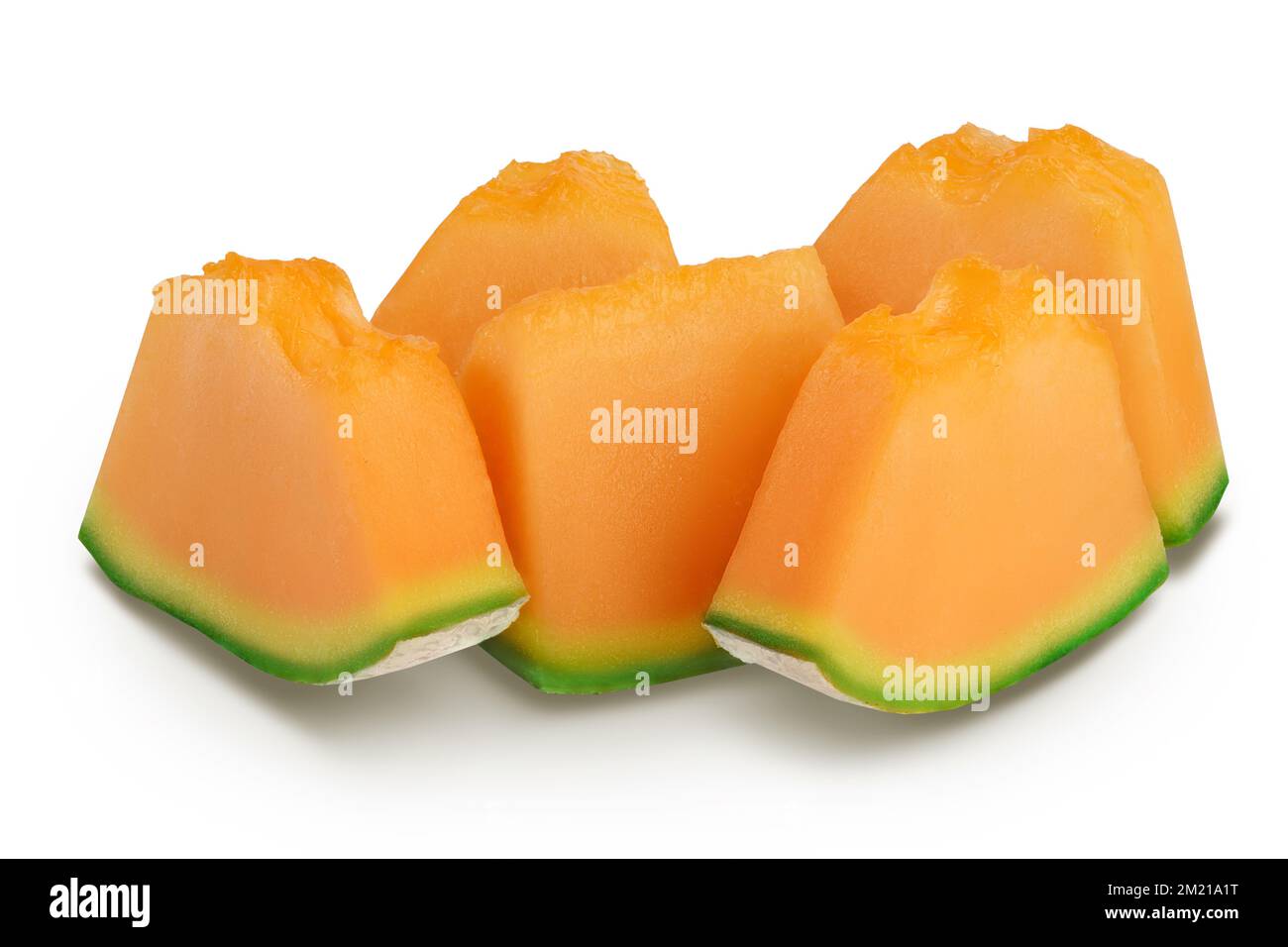 Cantaloupe melon pieces isolated on white background with full depth of ...