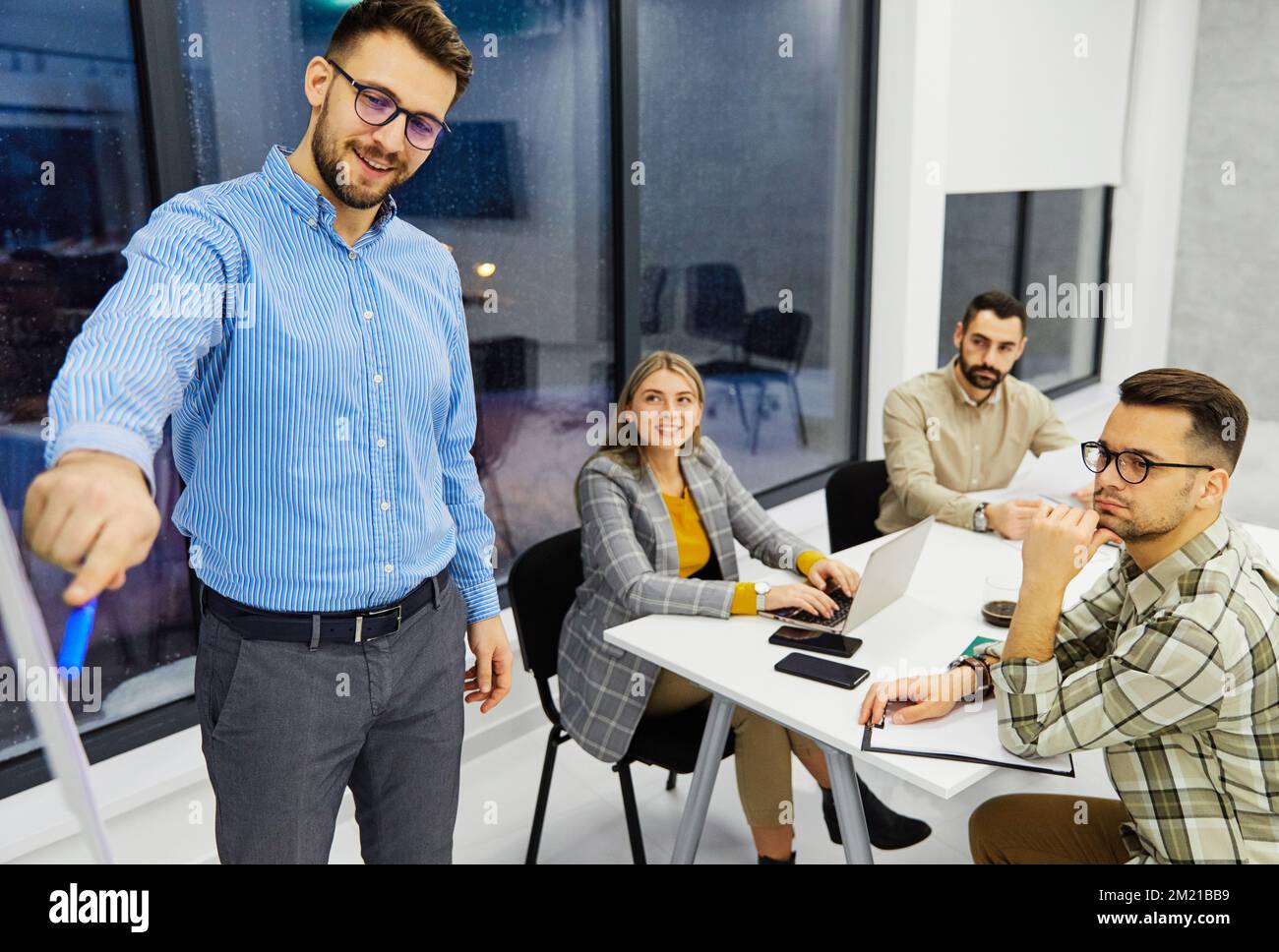 young business people meeting office teamwork group whiteboard ...