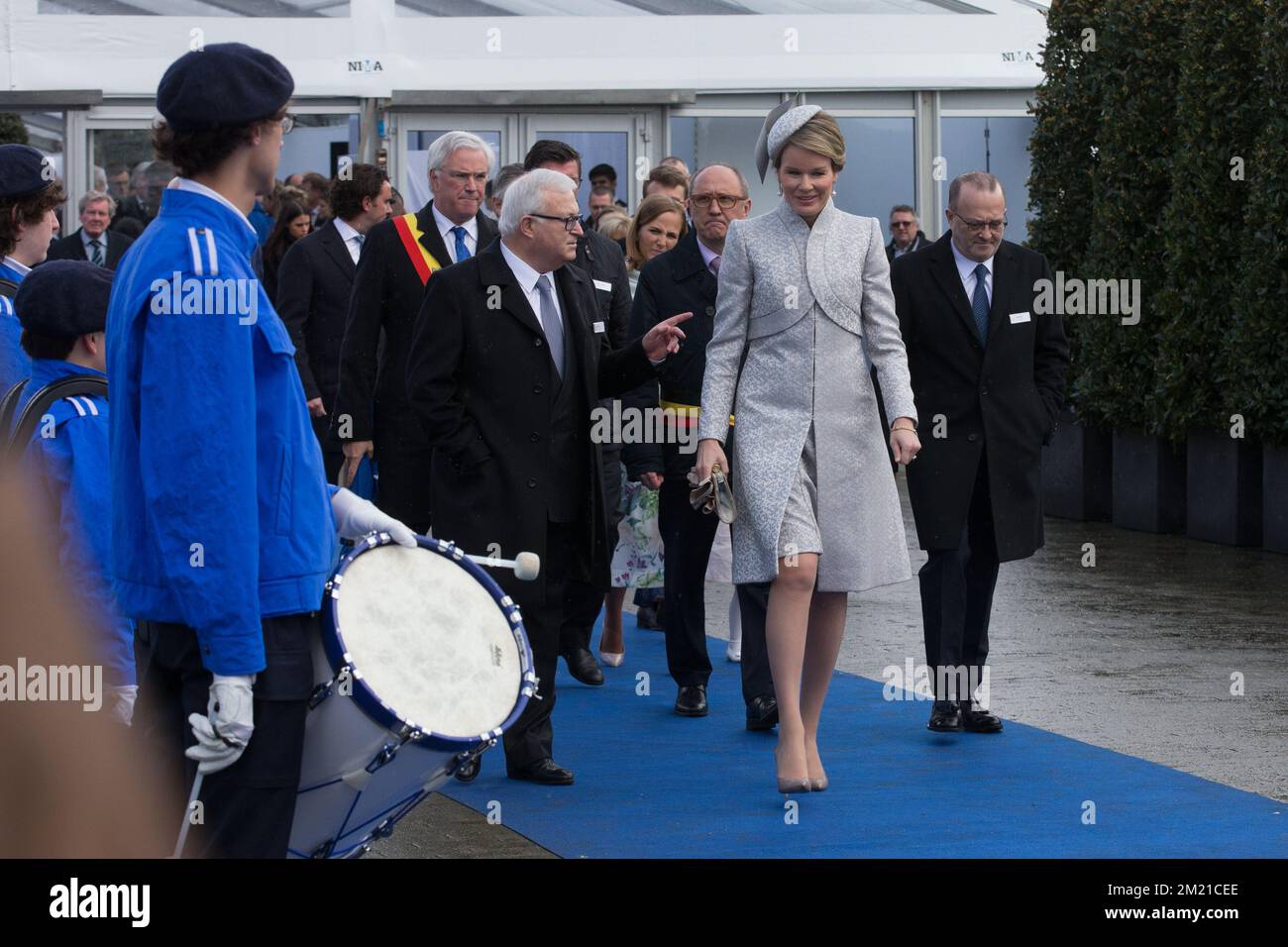 Queen Mathilde of Belgium (C) pictured during the ceremonial ship ...