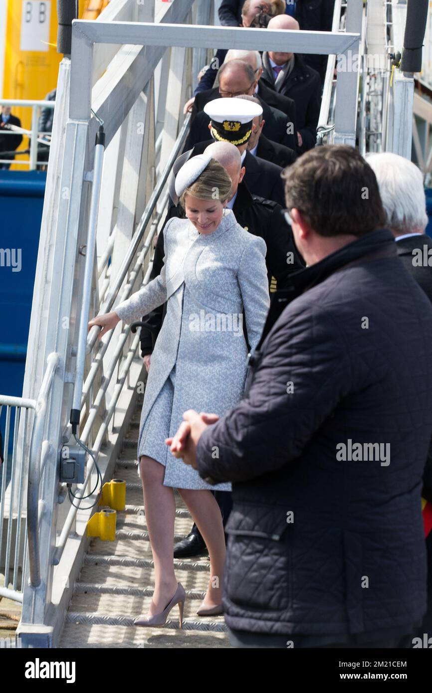 Queen Mathilde of Belgium pictured during the ceremonial ship launching ...
