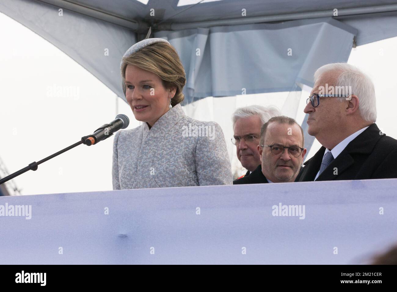 Queen Mathilde of Belgium pictured during the ceremonial ship launching ...
