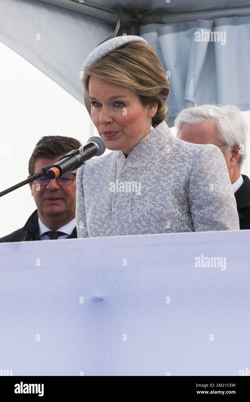 Queen Mathilde of Belgium pictured during the ceremonial ship launching ...