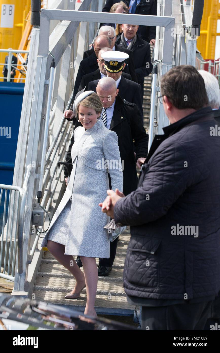 Queen Mathilde of Belgium pictured during the ceremonial ship launching ...