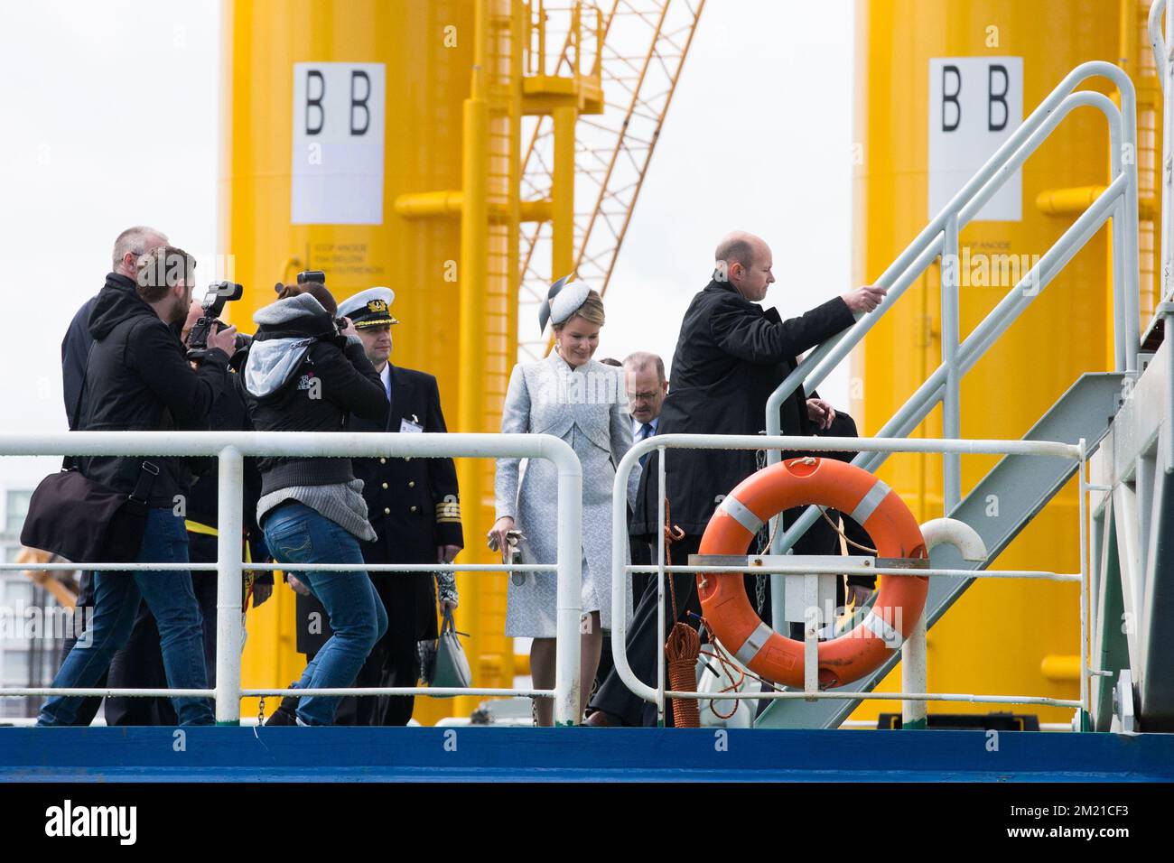 Queen Mathilde of Belgium (C) pictured during the ceremonial ship ...