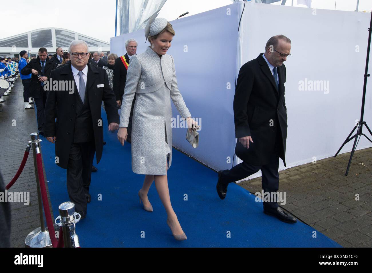 Queen Mathilde of Belgium (C) pictured during the ceremonial ship ...