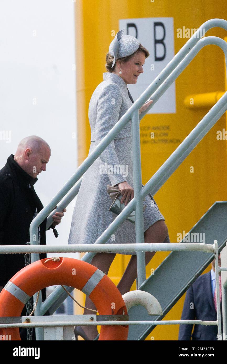 Queen Mathilde of Belgium pictured during the ceremonial ship launching ...