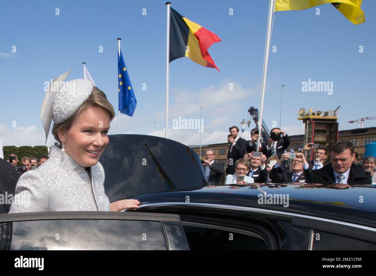 Queen Mathilde of Belgium pictured at the ceremonial ship launching of ...