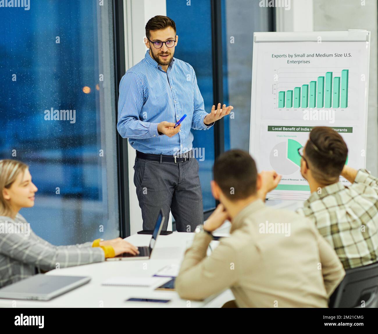 young business people meeting office teamwork group whiteboard presentation seminar man ...