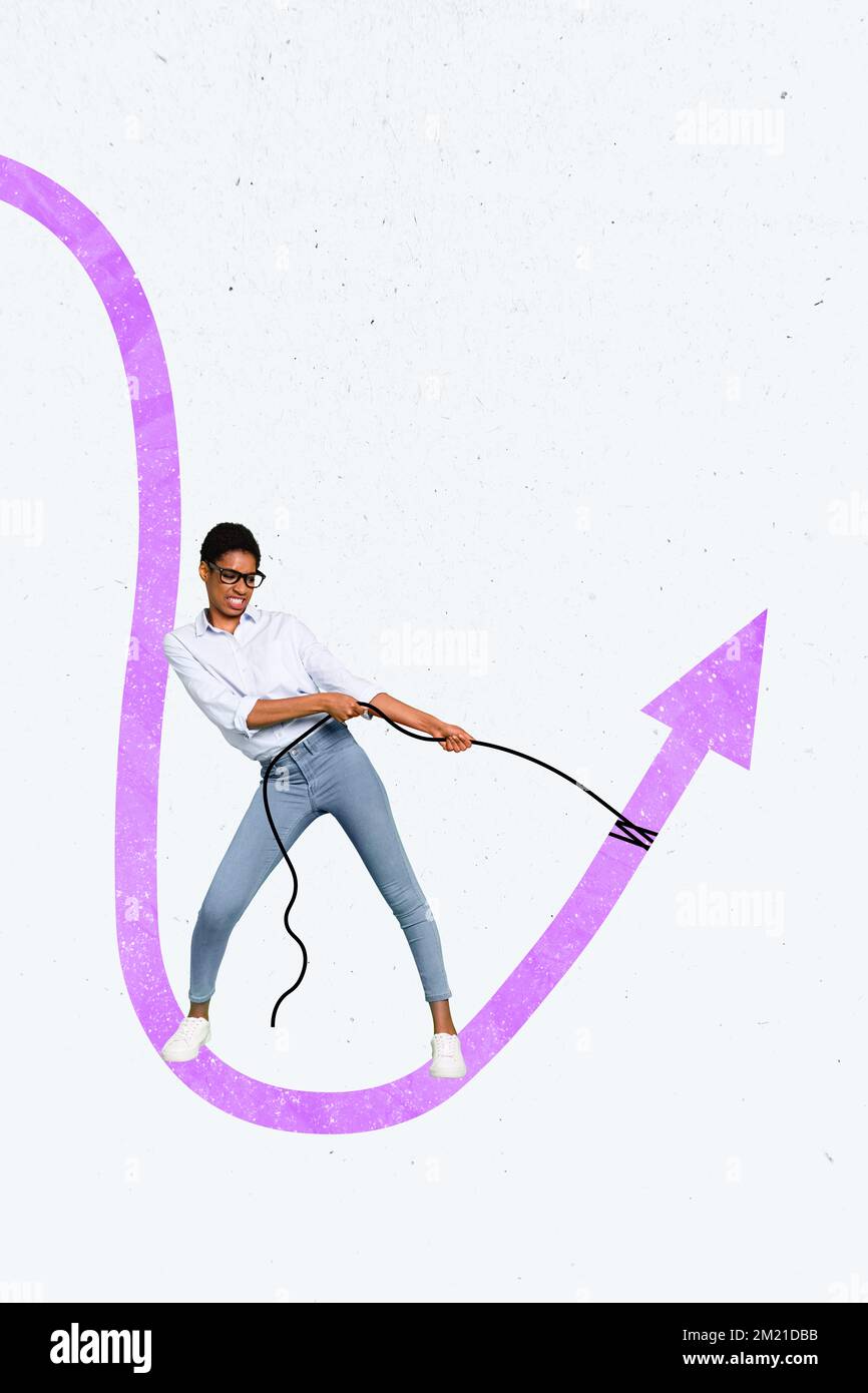 Artwork magazine collage picture of lady guy trying save falling arrow ...