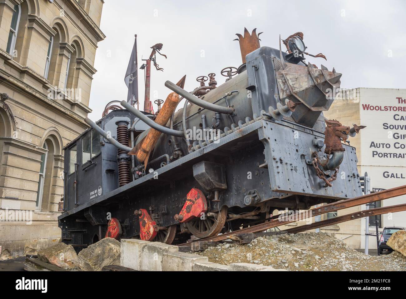 A steampunk locomotive at the entrance of the steampunk museum in ...
