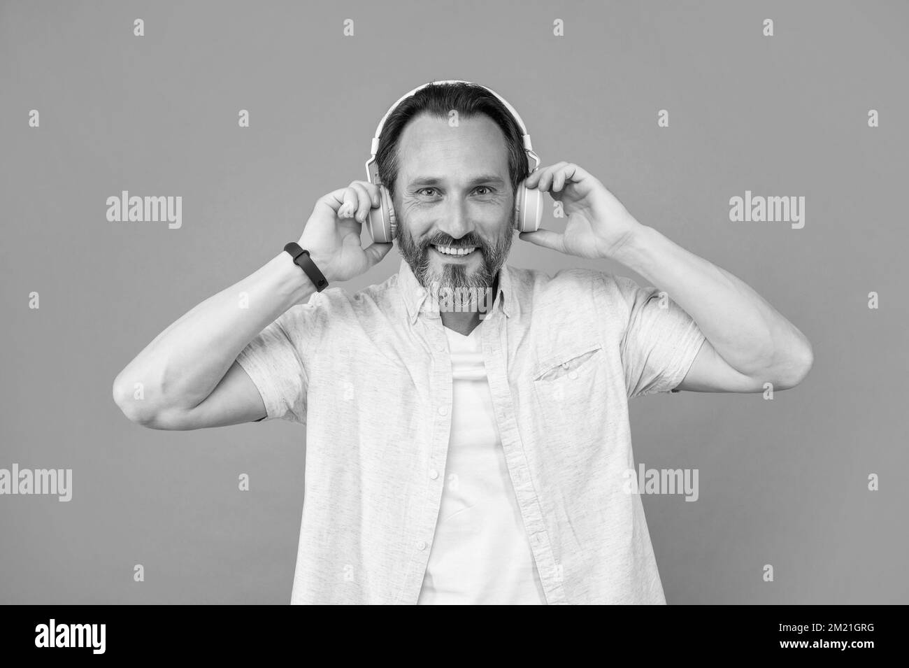 Let The Music Speak Happy Old Man Wear Headphones Listening To Music