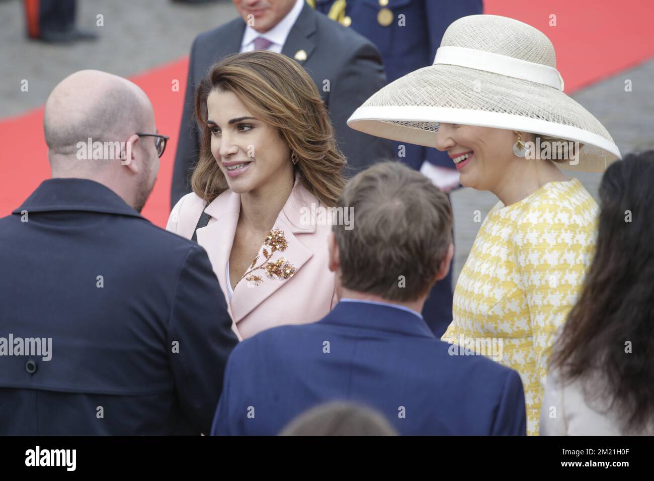 Queen Rania of Jordan and Queen Mathilde of Belgium pictured before a ...