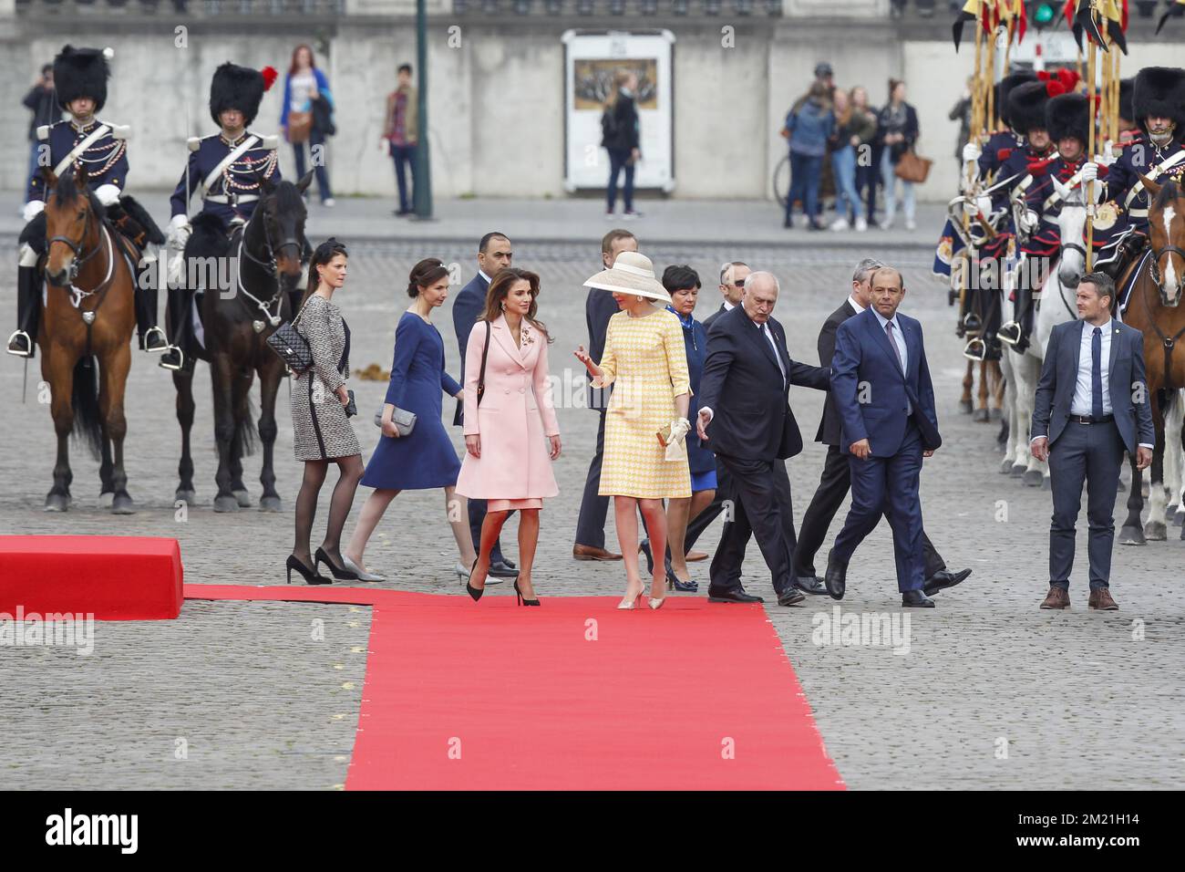 Queen Rania of Jordan and Queen Mathilde of Belgium pictured during a ...