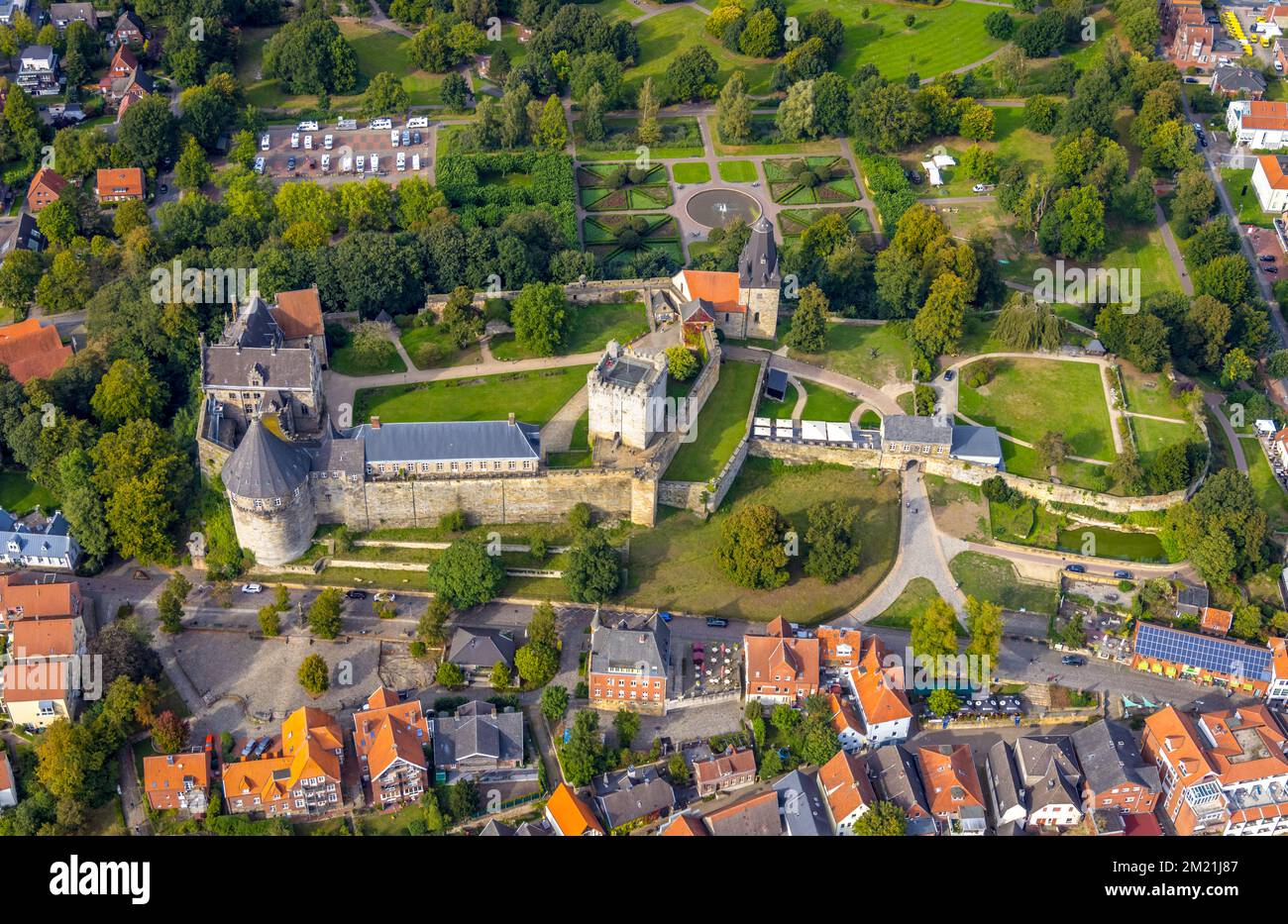 Aerial view, Bentheim castle with castle park in Bad Bentheim ...