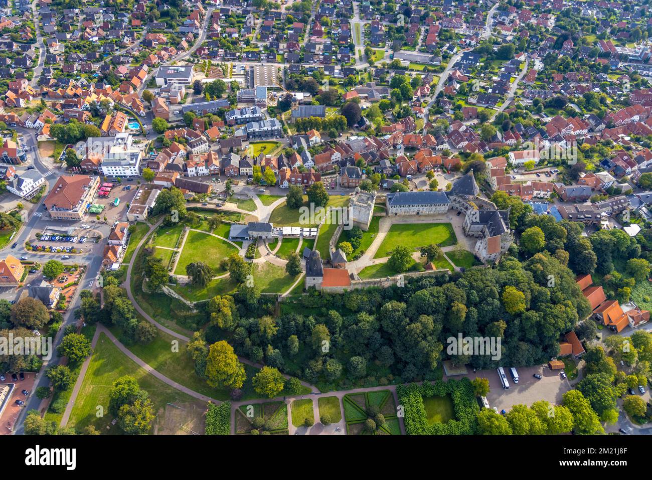 Aerial view, Bentheim Castle in Bad Bentheim, Münsterland, Lower Saxony ...