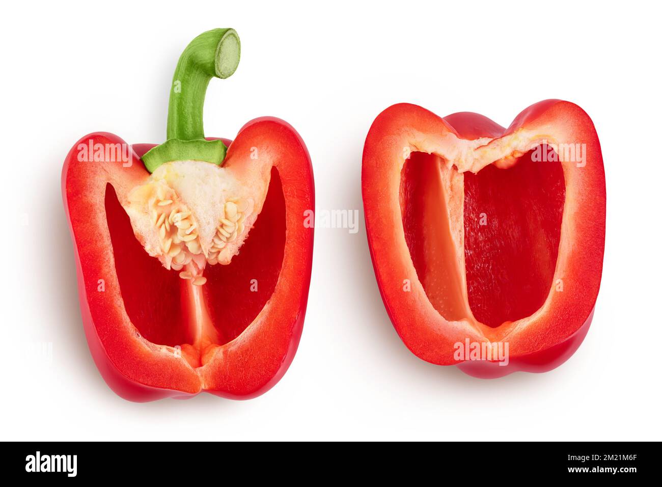 red sweet bell pepper half isolated on white background. Top view. Flat ...