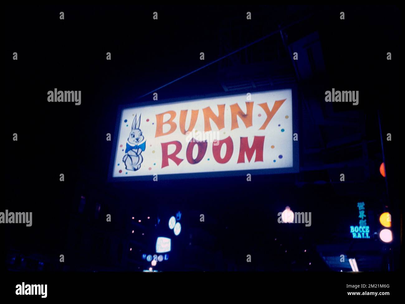 Bunny Room sign lit up at night, San Francisco , Electric signs. Edmund ...
