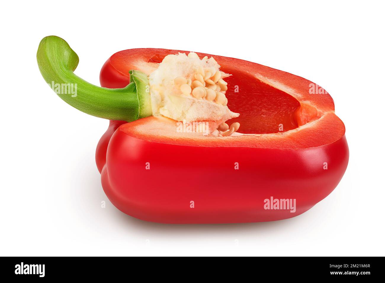 red sweet bell pepper half isolated on white background with full depth ...