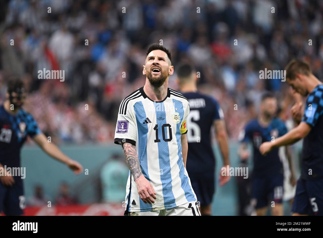 Lusail, Qatar. 13th Dec, 2022. Lionel Messi of Argentina reacts during ...