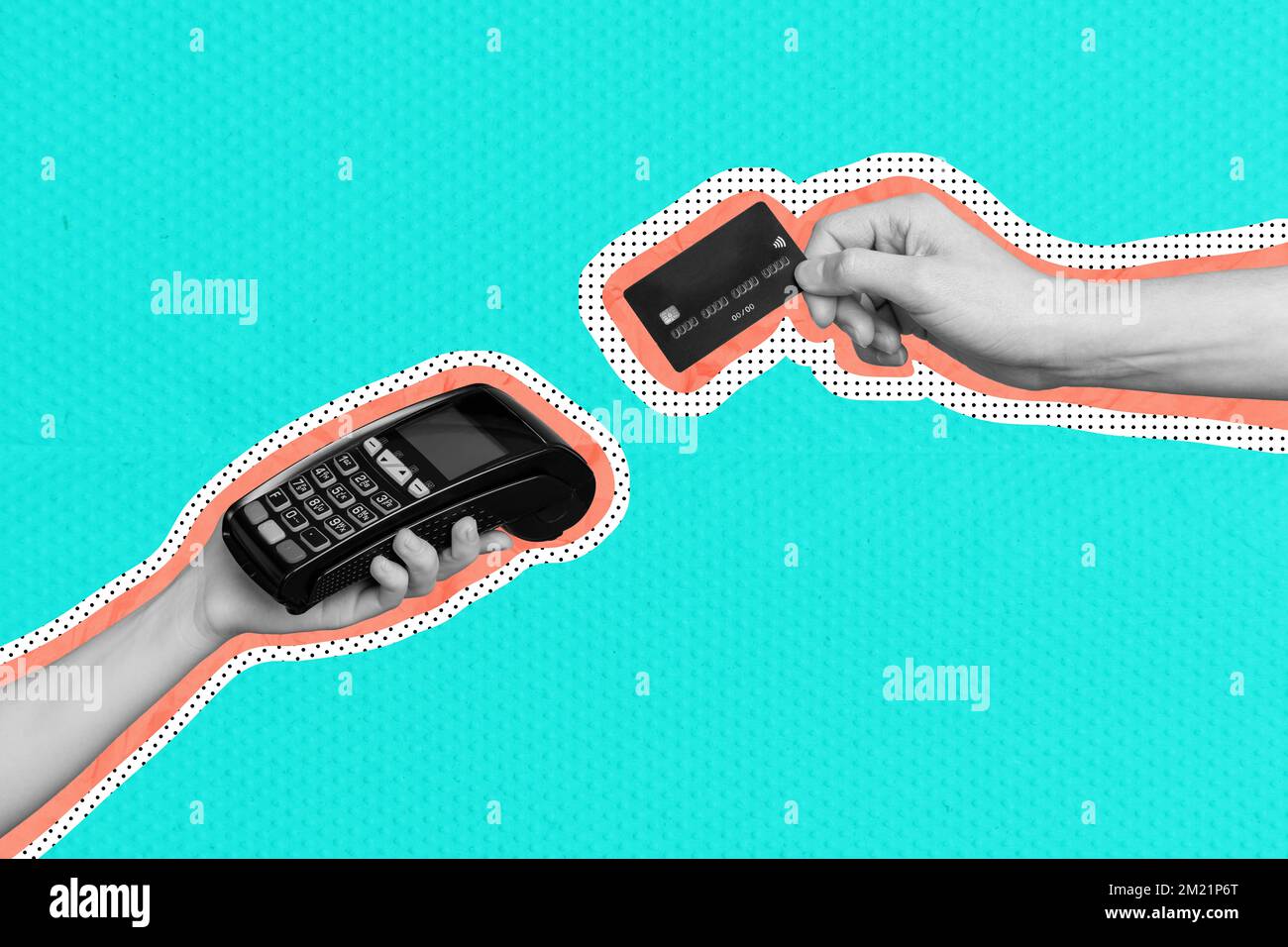 Collage 3d image of pinup pop retro sketch of hands holding credit card ...