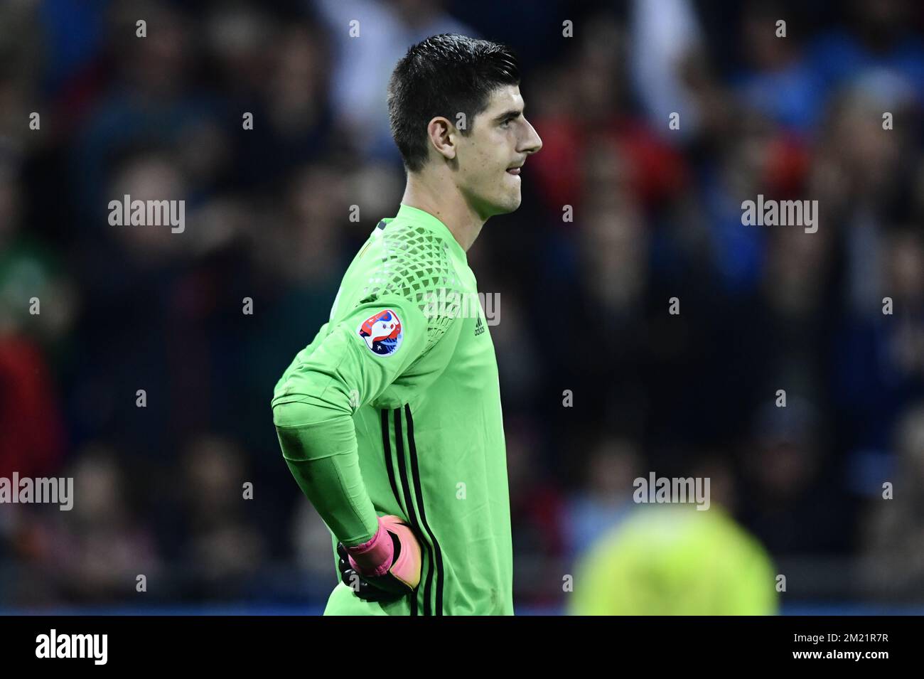 Belgium's goalkeeper Thibaut Courtois pictured during a soccer game ...