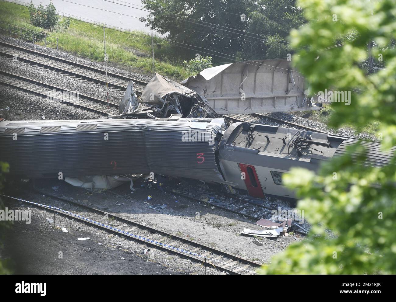 Illustration picture shows the scene of a train collision between a ...