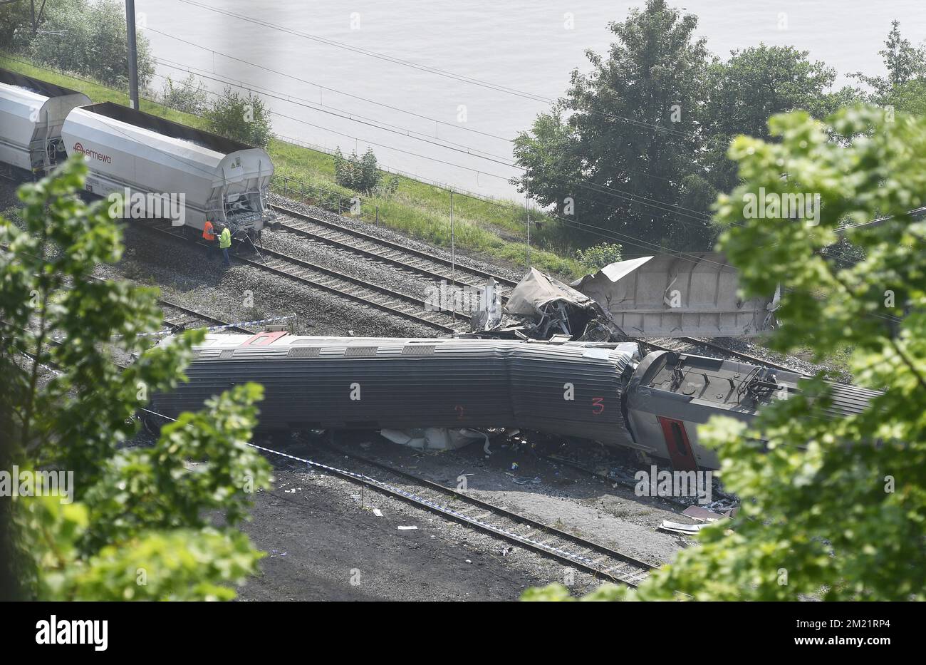 Illustration picture shows the scene of a train collision between a ...