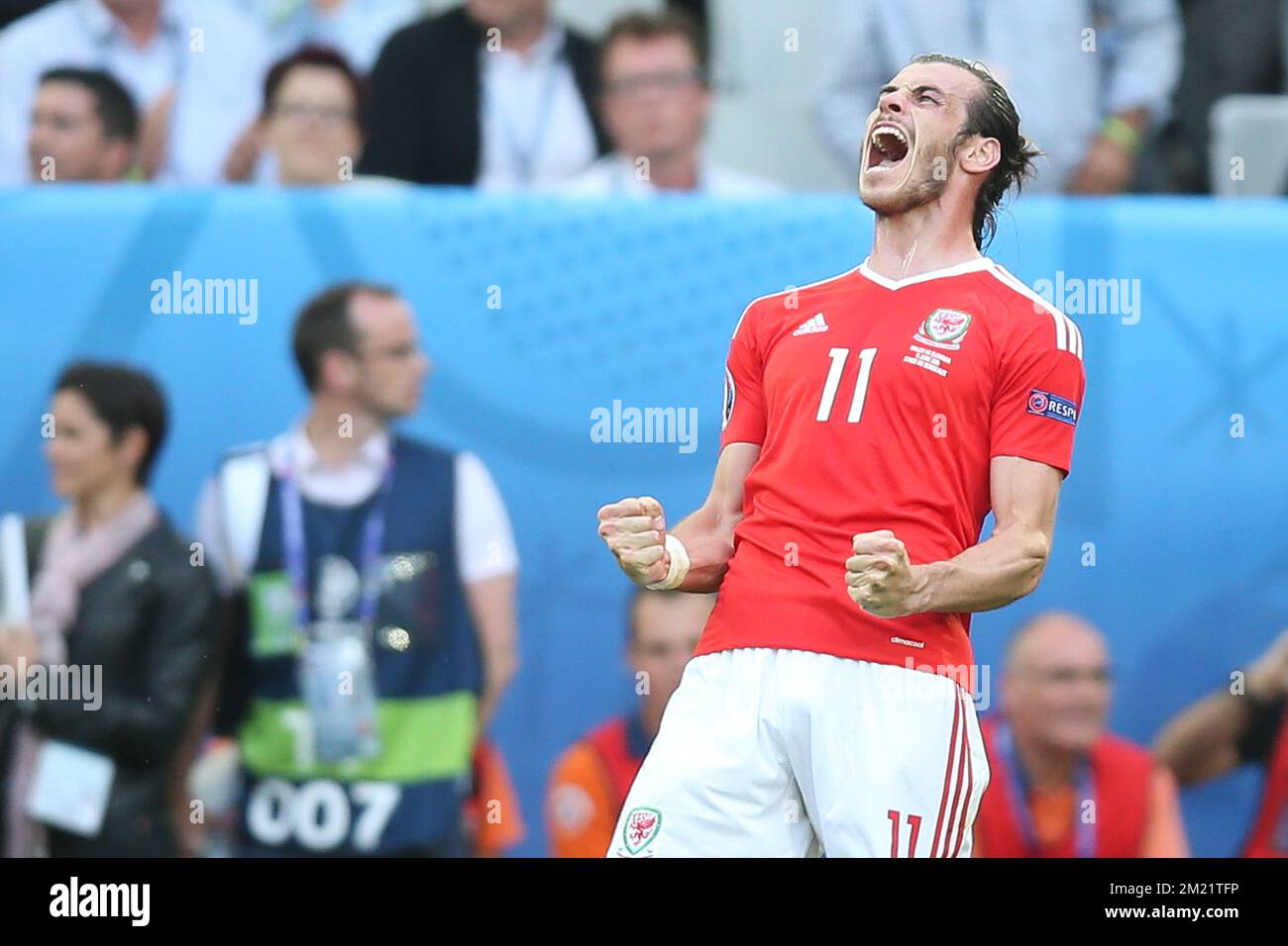 Wales' Gareth Bale celebrates after a soccer game between Wales and ...