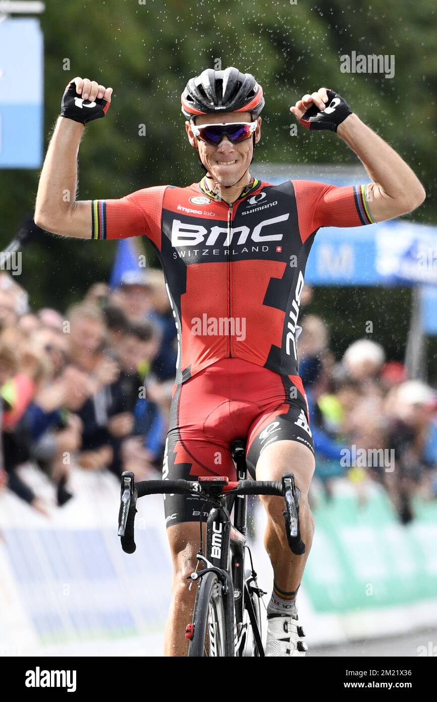 Belgian Philippe Gilbert of BMC Racing Team crosses the finish line to ...