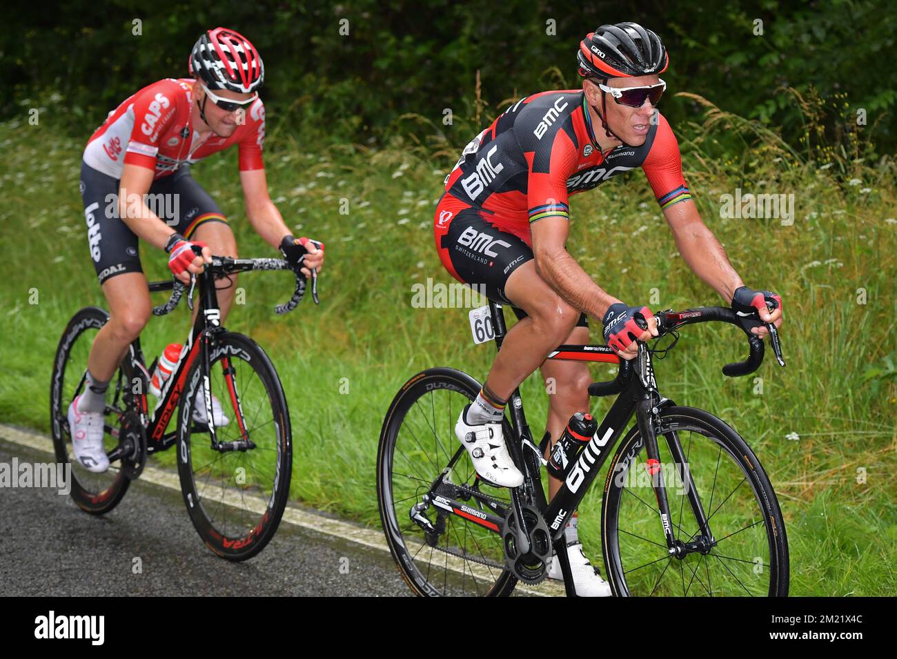 Belgian Tim Wellens of Lotto Soudal and Belgian Philippe Gilbert of BMC ...