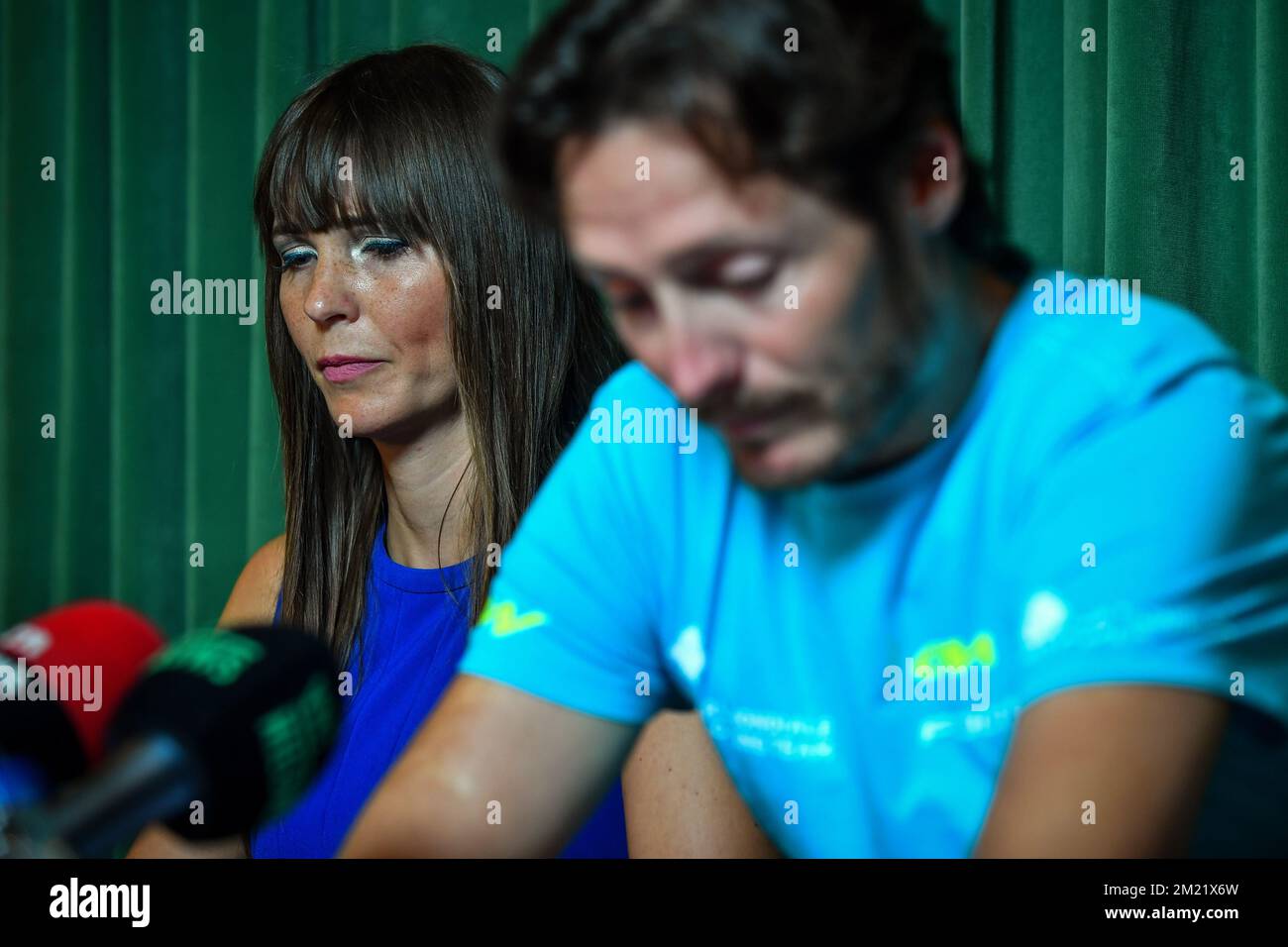 Jasmine Vangrieken, wife of Johan Vansummeren pictured during a press ...