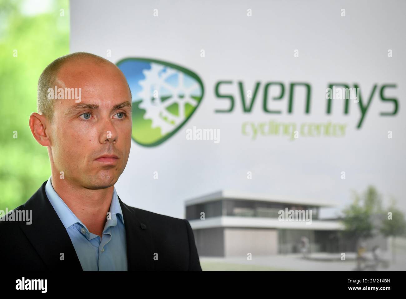 Belgian Sven Nys pictured with the logo during the opening of Sven Nys ...