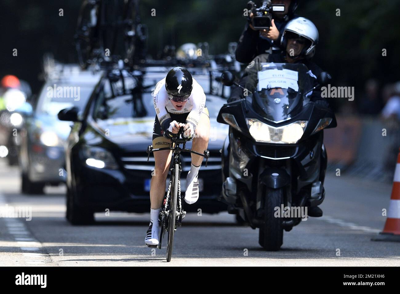Belgian Ann-Sophie Duyck pictured in action during the women's elite individual time trial race ...