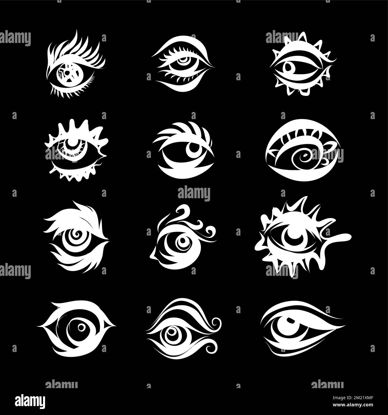 Set of Hand Drawn Different Eyes Icons. Monochrome Drawing Elements ...