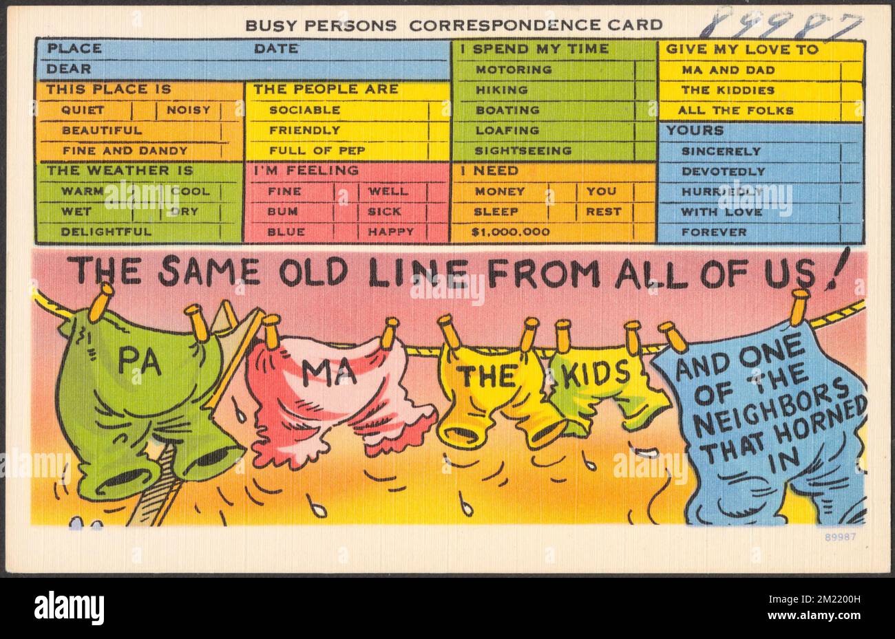 Busy persons correspondence card. The same old line from all of us! Pa ...