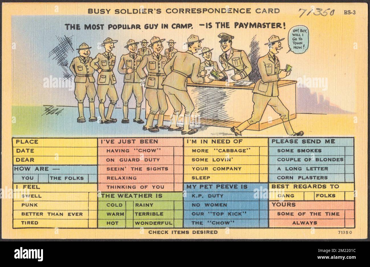 Busy soldier's correspondence card. The most popular guy in camp - is ...