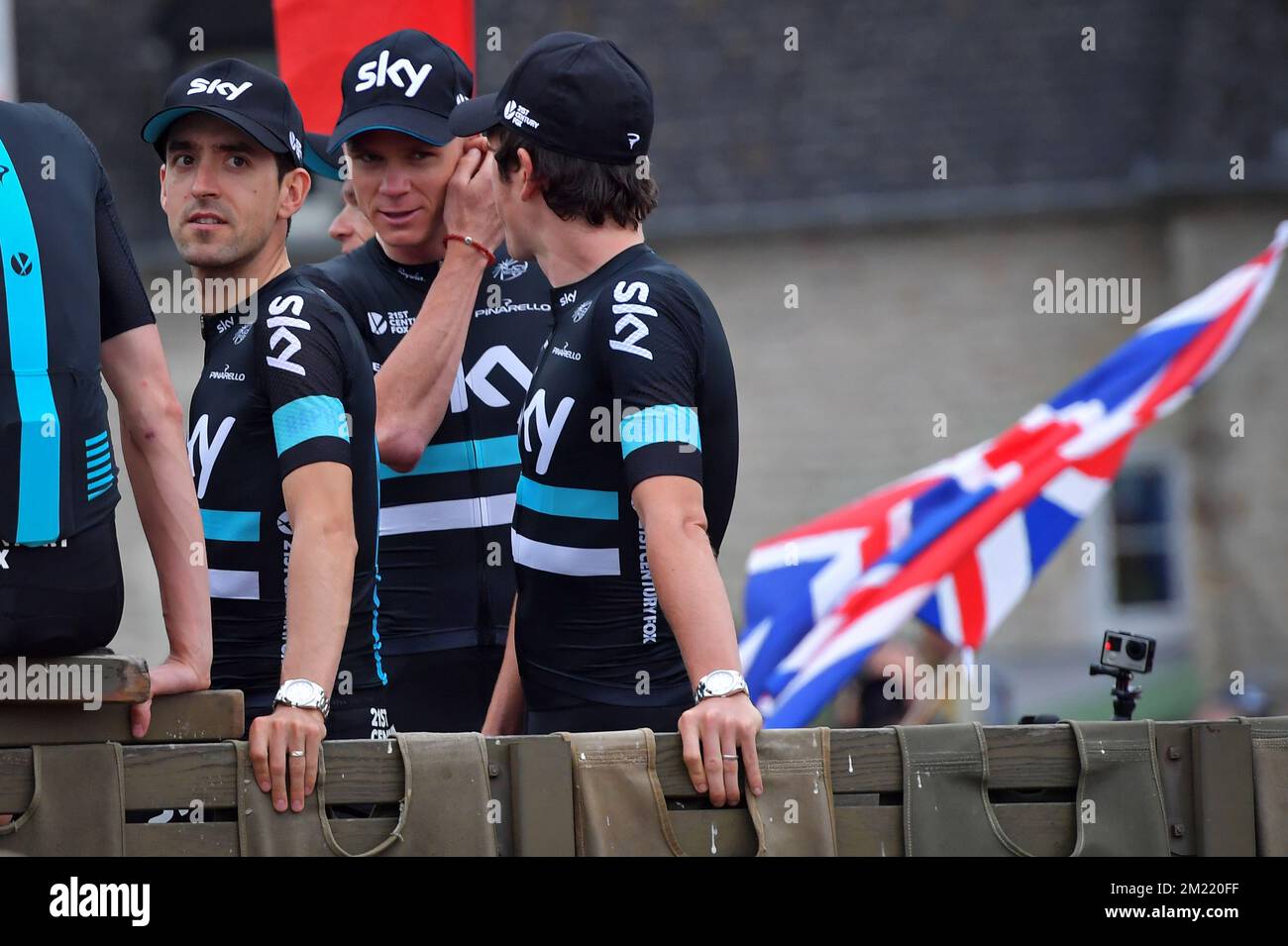 British Chris Froome of Team Sky (C) pictured during the team ...