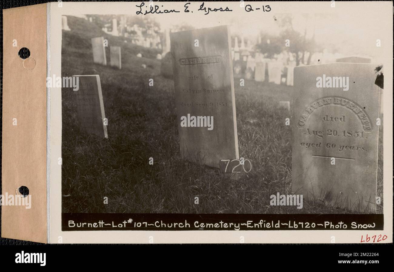 C. Burnett, Church Cemetery, lot 107, Enfield, Mass., ca. 1930-1931 : Lillian E. Gross, Q-13 ...